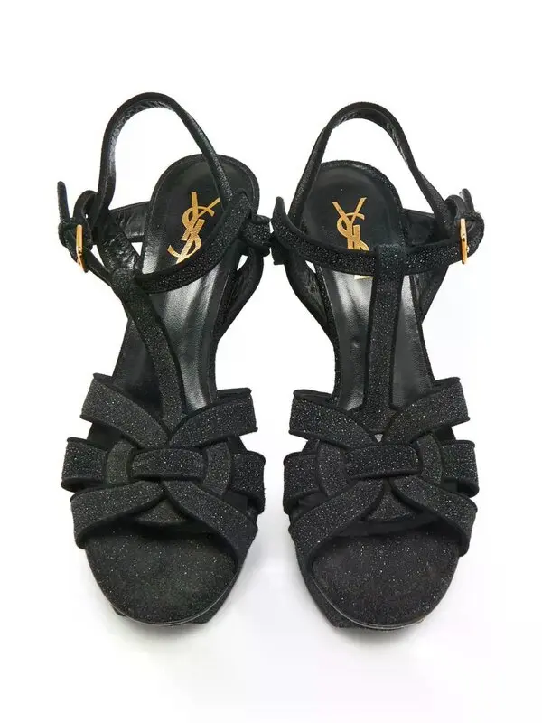 Saint Laurent Tribute Suede Platform Sandals - Black