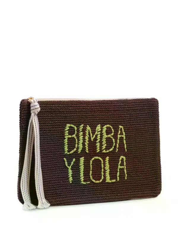 Bimba Y Lola Large Logo-embroidered Crochet Clutch Bag - Brown