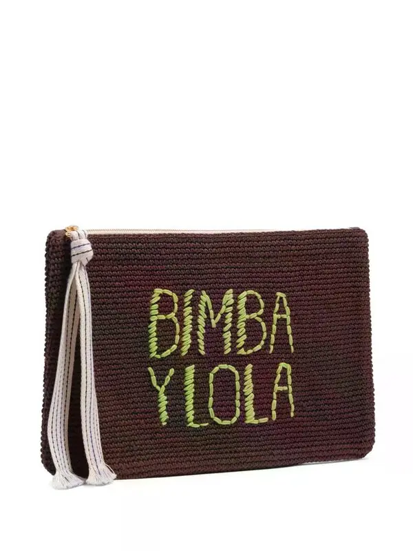 Bimba Y Lola Large Logo-embroidered Crochet Clutch Bag - Brown