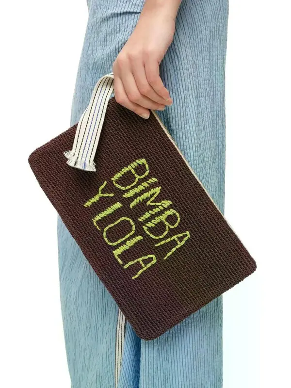Bimba Y Lola Large Logo-embroidered Crochet Clutch Bag - Brown