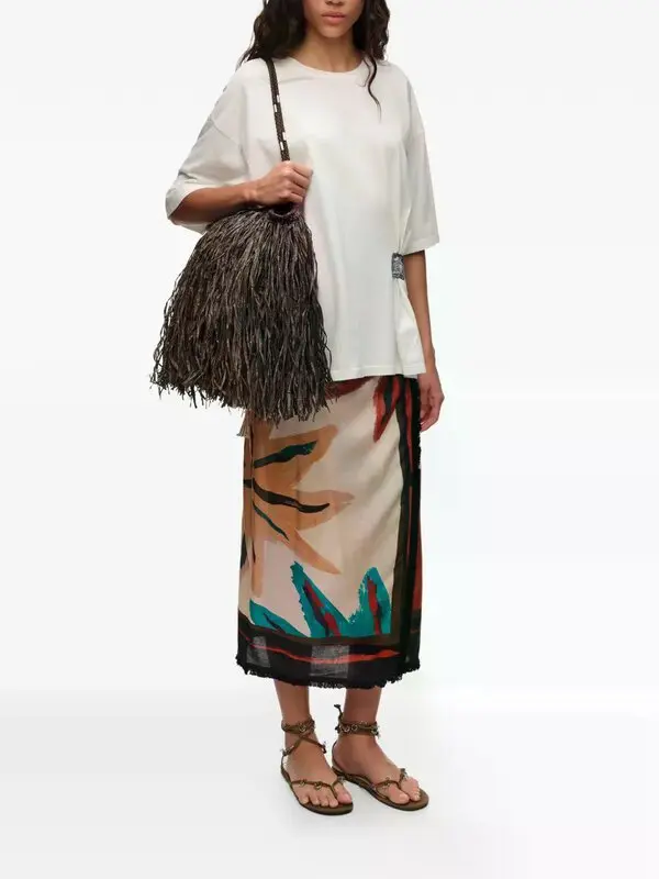 Bimba Y Lola Sun Print Fringed Wrap Midi Skirt