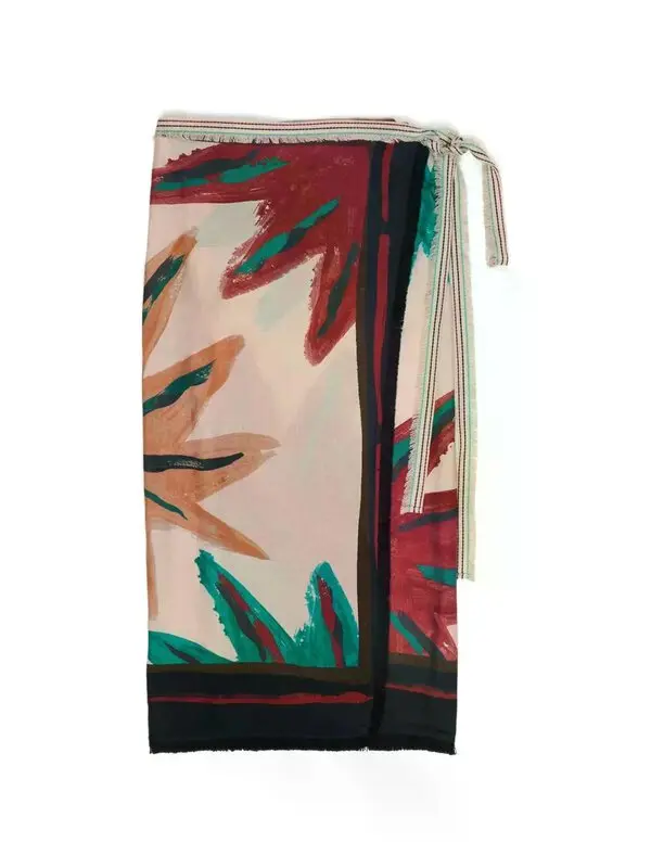 Bimba Y Lola Sun Print Fringed Wrap Midi Skirt - Neutrals