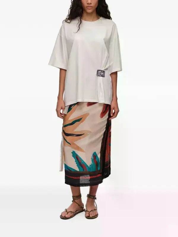 Bimba Y Lola Sun Print Fringed Wrap Midi Skirt - Neutrals