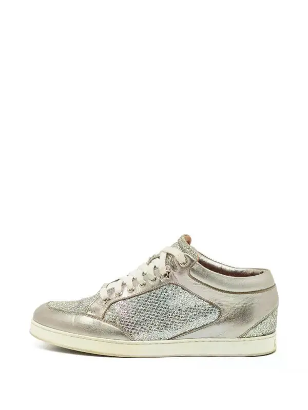 JIMMY CHOO Glitter Leather Sneakers - Silver