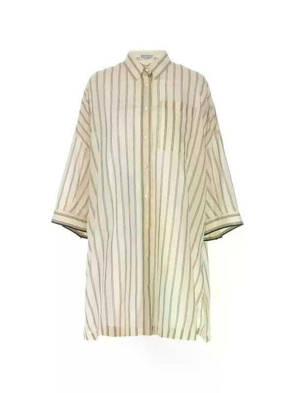 Brunello Cucinelli Striped Oversized Shirt - Neutrals