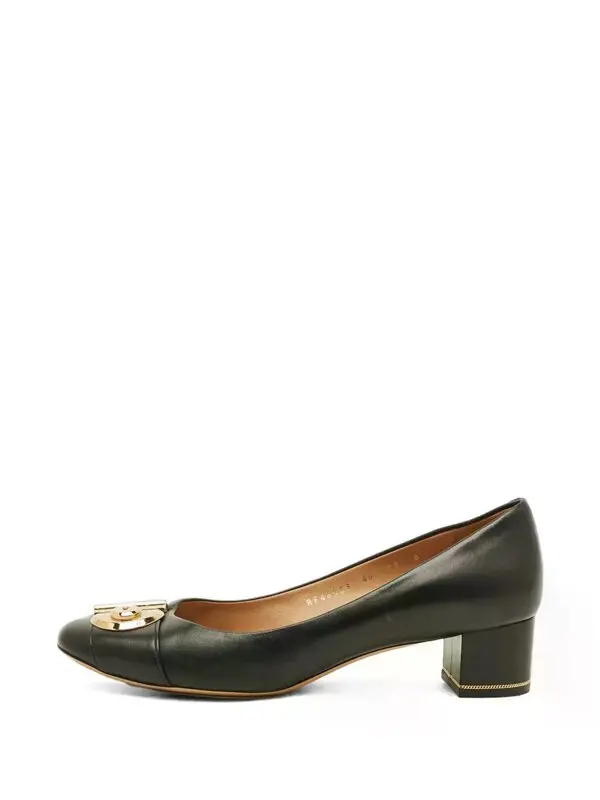 FERRAGAMO Fiamma Leather Block Heel Pumps - Black
