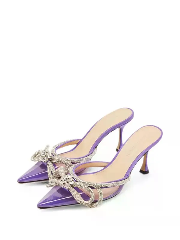 Mach & Mach Double Bow Crystal-embellished Heeled Mules