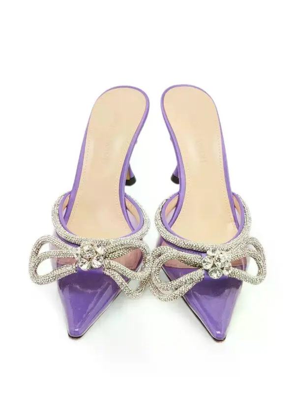 Mach & Mach Double Bow Crystal-embellished Heeled Mules