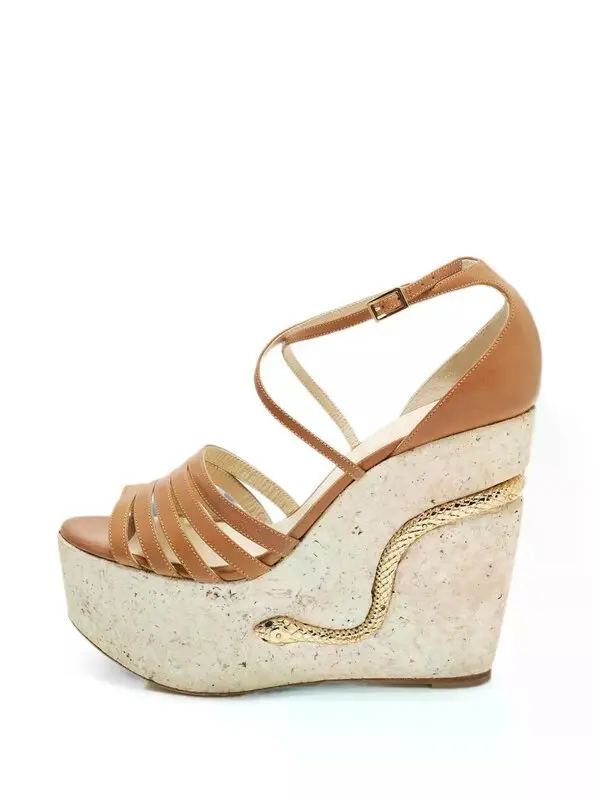 Roberto Cavalli Snake-embellished Wedge Sandals - Neutrals