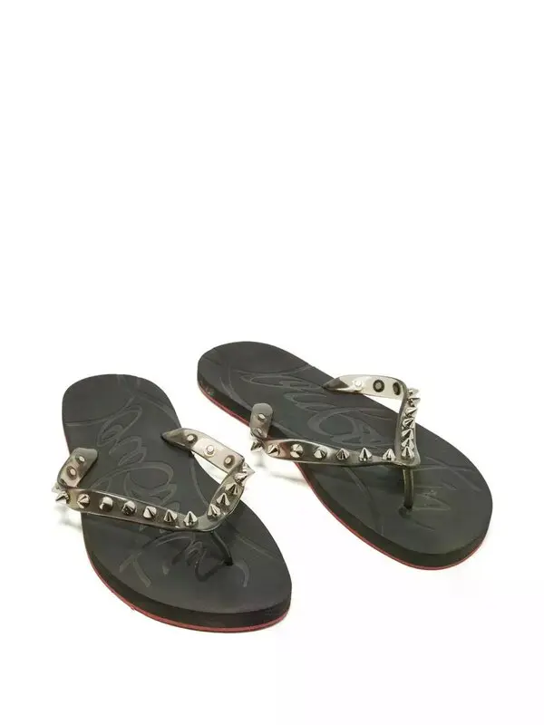 CHRISTIAN LOUBOUTIN Loubi Flip Embellished Flip Flops - Grey