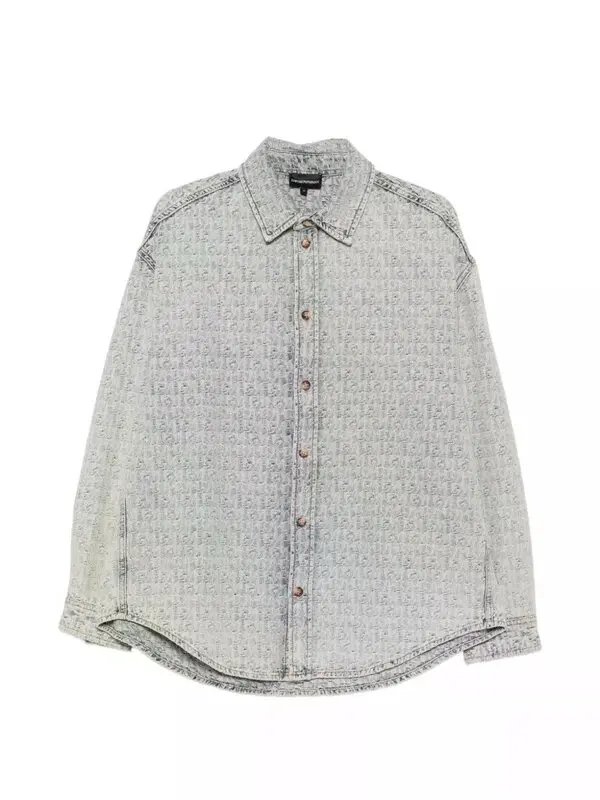 Emporio Armani Monogram-pattern Buttoned Shirt - Blue