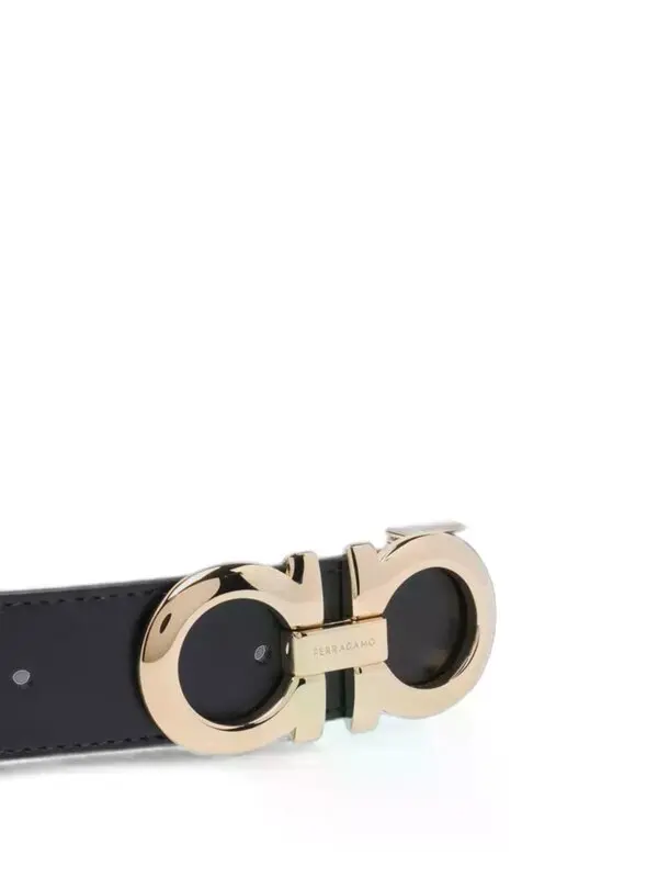 FERRAGAMO Gancini Buckle Leather Belt - Black