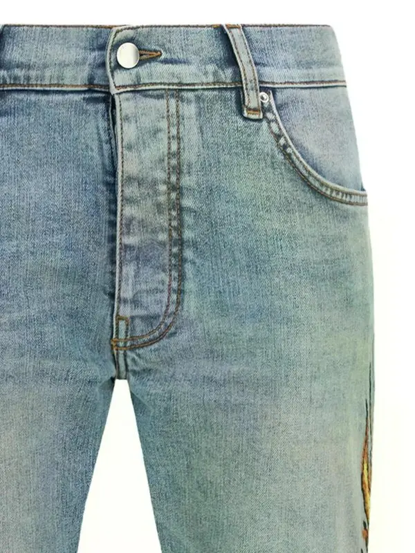 Amiri Skinny Jeans With Embroidered Flames - Blue