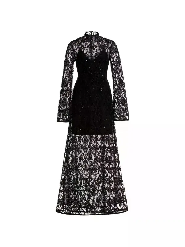 Agua Bendita Sequin Embroidered Maxi Dress - Black
