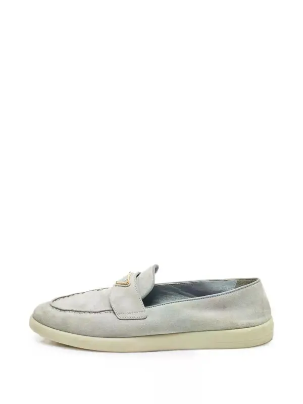Prada Logo Plaque Suede Loafers - Grey