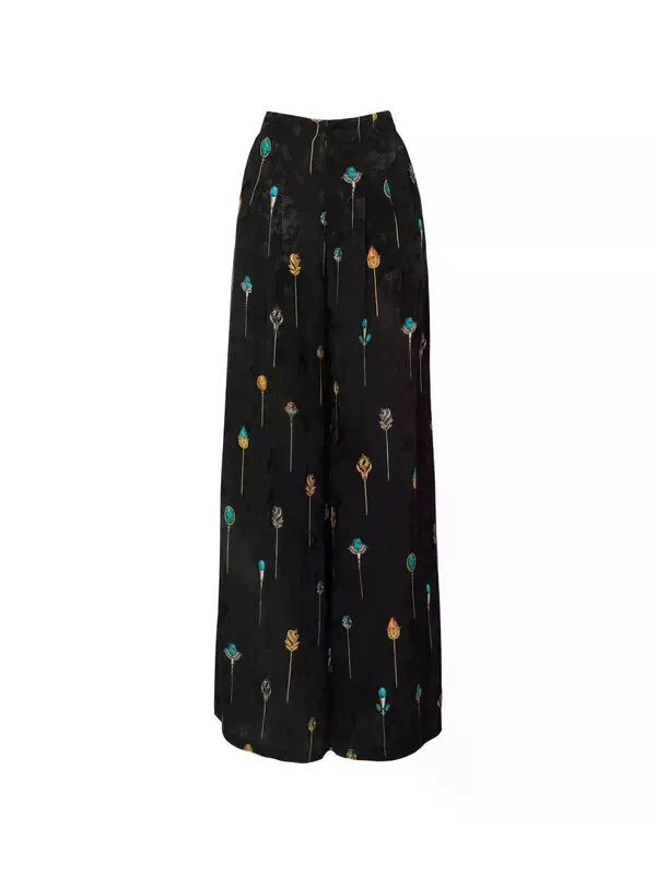 Agua Bendita Ornament Print Palazzo Pants - Black