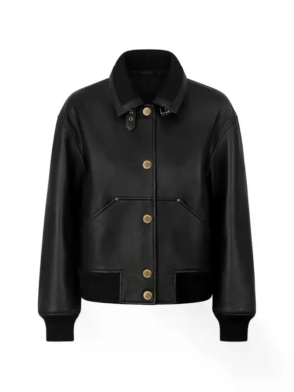 Claudie Pierlot Lambskin Leather Bomber Jacket - Black