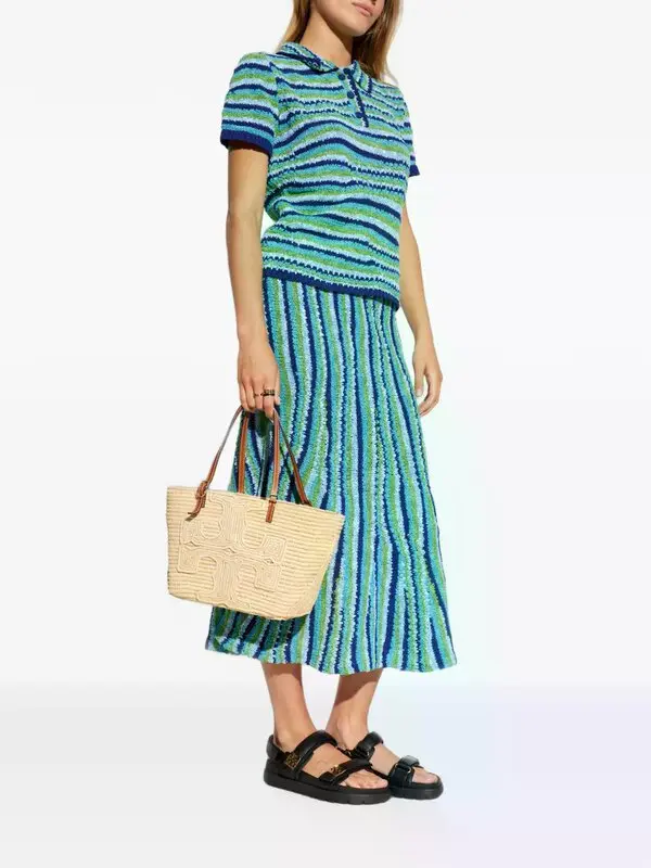 Tory Burch Crochet Knit Striped Midi Skirt