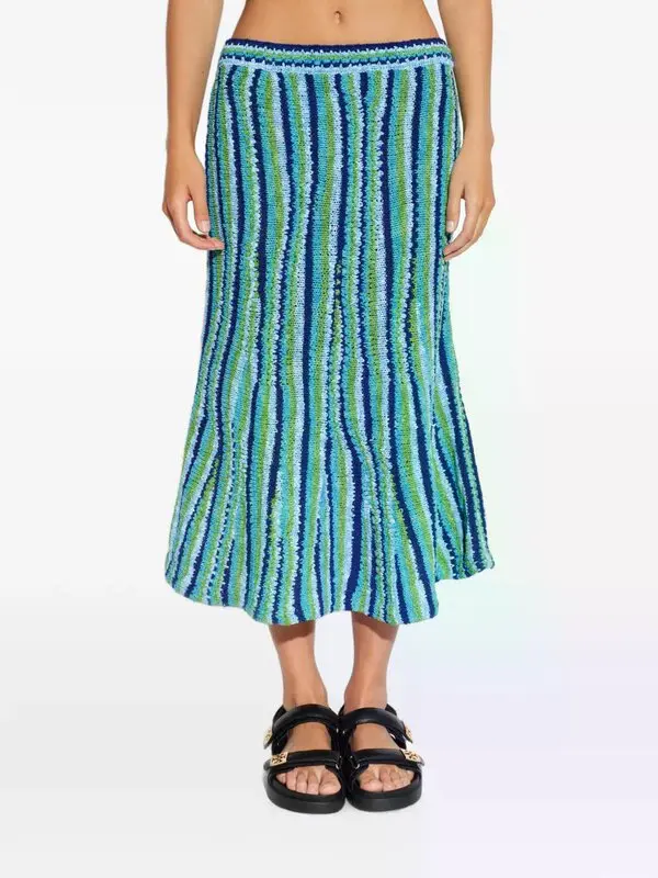 Tory Burch Crochet Knit Striped Midi Skirt
