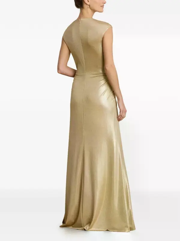 Ralph Lauren Metallic Maxi Gown With Twist-front And Cap Sleeves