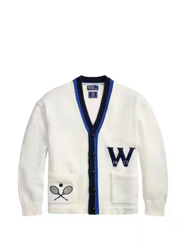 Polo Ralph Lauren Wimbledon 2026 Striped Patch Cotton Cardigan - White