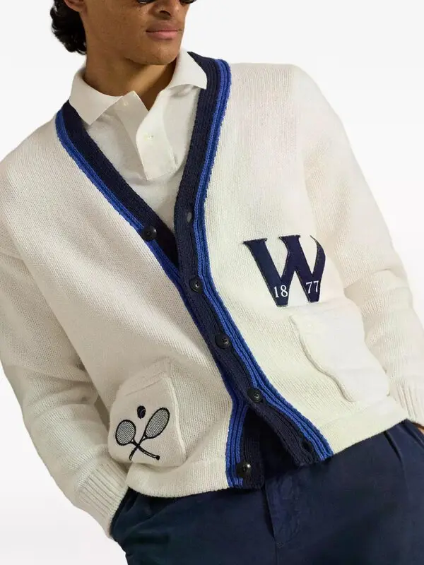 Polo Ralph Lauren Wimbledon 2026 Striped Patch Cotton Cardigan - White