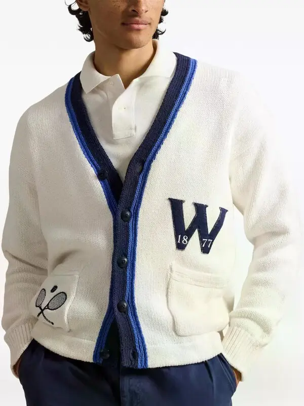 Polo Ralph Lauren Wimbledon 2026 Striped Patch Cotton Cardigan - White