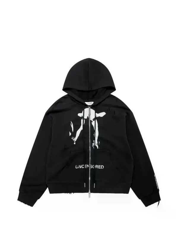 Matieres Fecales Graphic-print Distressed Hoodie - Black