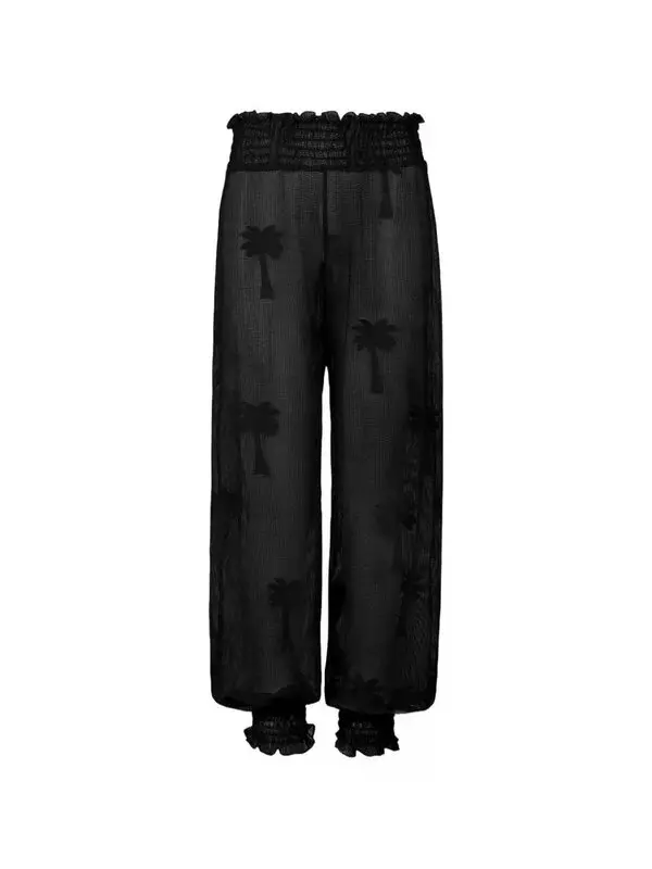 Johanna Ortiz Palm-embroidered Mesh Trousers - Black