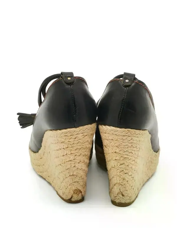 SERGIO ROSSI Leather Peep-toe Ankle-tie Wedge Pumps