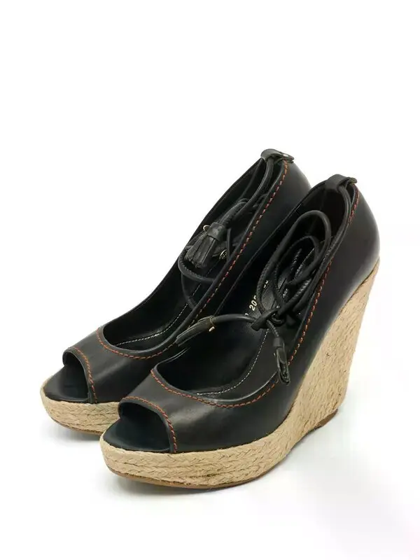 SERGIO ROSSI Leather Peep-toe Ankle-tie Wedge Pumps