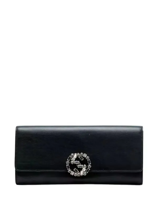 Gucci 2016-2026 Calfskin Crystals Broadaway Clutch Bag - Black