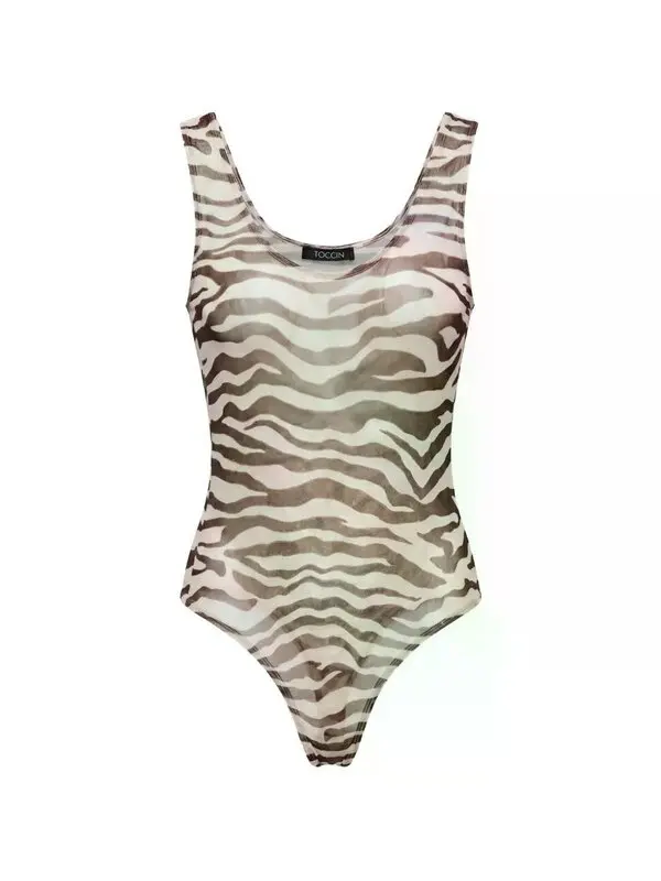 TOCCIN Wyatt Zebra-print Scoop Neck Bodysuit - Neutrals