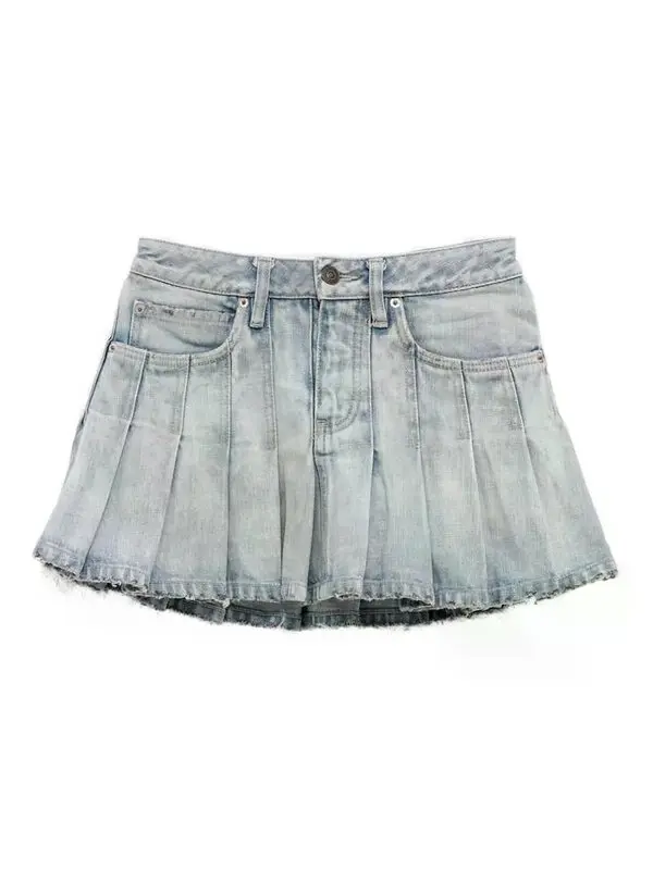 Balenciaga Pleated Frayed Denim Skirt - Blue