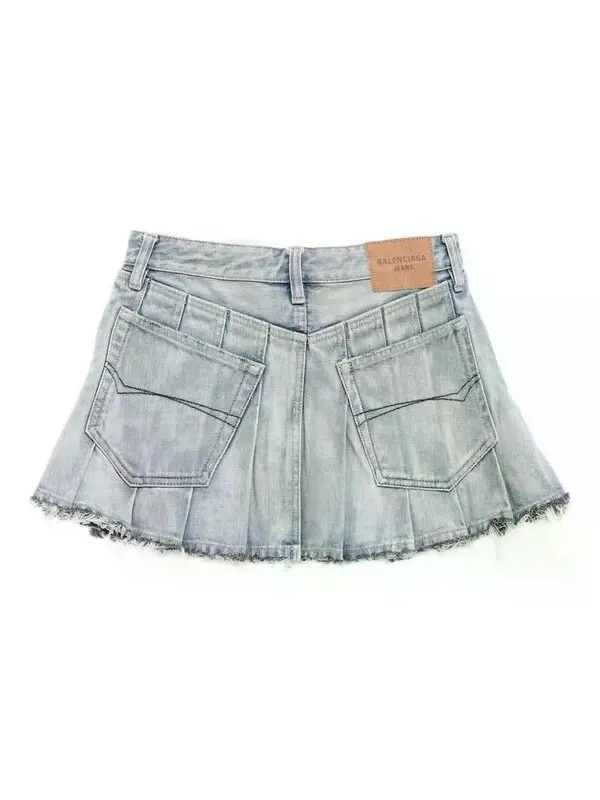 Balenciaga Pleated Frayed Denim Skirt