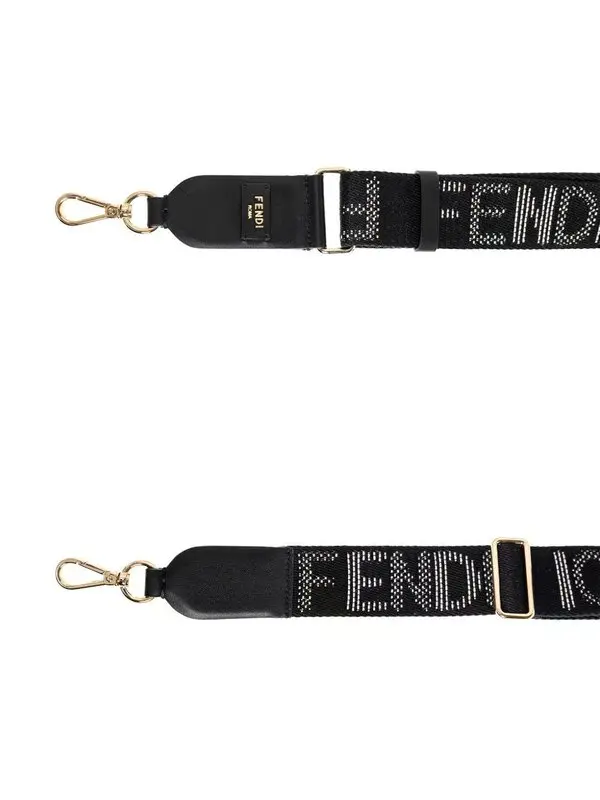 Fendi Logo Jacquard Leather Trim Bag Strap