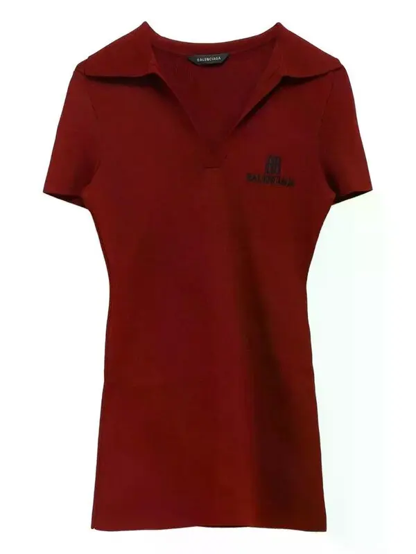 Balenciaga Logo Embroidered Polo Top - Red
