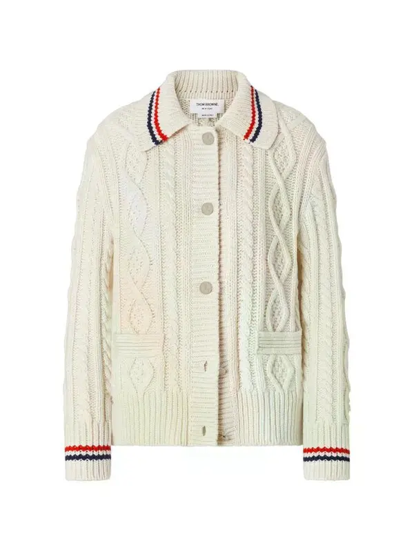 Thom Browne Cashmere Aran Cable-knit Sweater - White