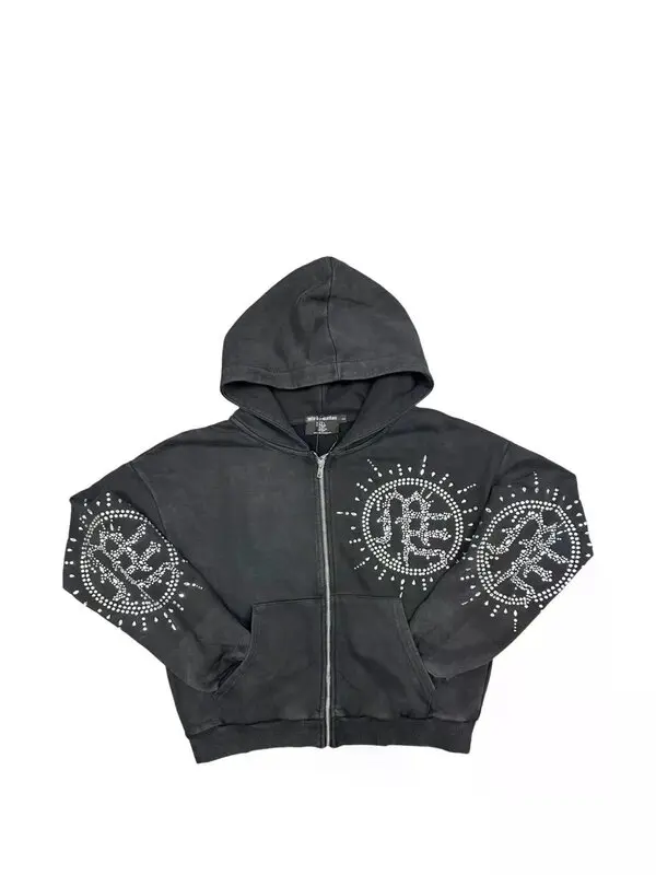 MIXED EMOTION Eclipse Rhinestone Embellished Zip-up Cotton Hoodie