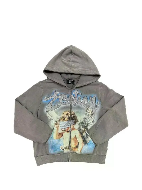 MIXED EMOTION Rhinestone Graphic Zip-up Hoodie