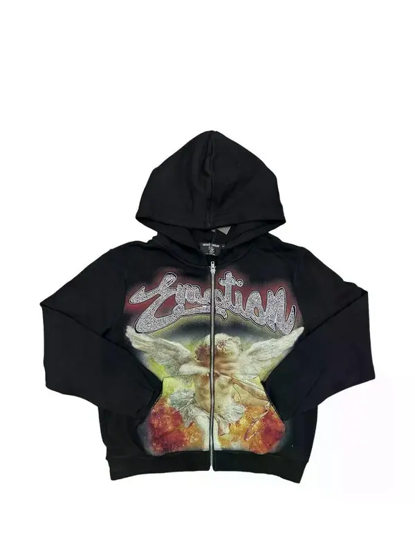 MIXED EMOTION Rhinestone Graphic Zip-up Hoodie