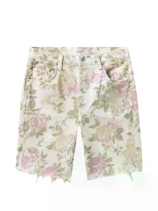 Citizens Of Humanity Floral Print Raw Hem Shorts - White