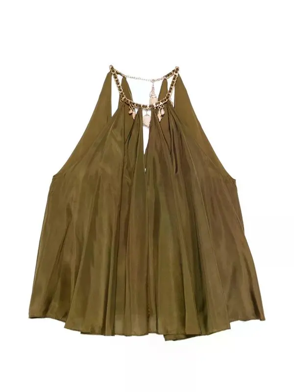 Zimmermann Shell-embellished Chain-link Halterneck Blouse - Green