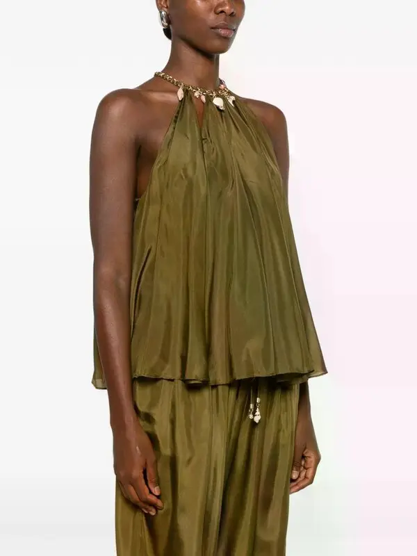 Zimmermann Shell-embellished Chain-link Halterneck Blouse