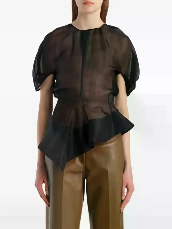 Khaite Asymmetric Draped Silk Top - Black