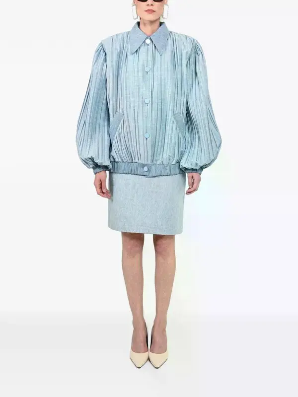 ROWEN ROSE Pleated Denim Jacket - Blue