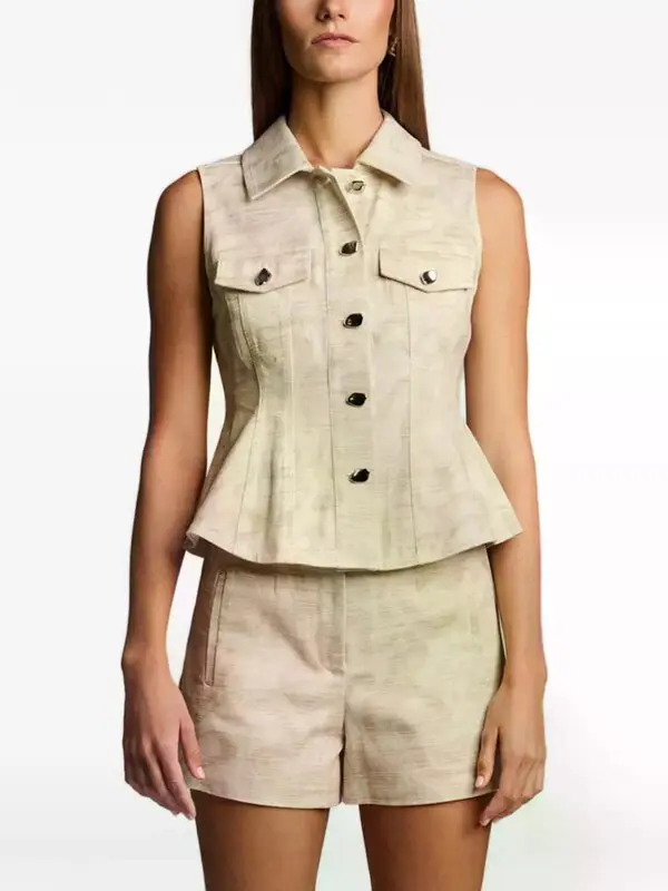 HEVRON Skylar Camouflage Print Peplum Top - Neutrals