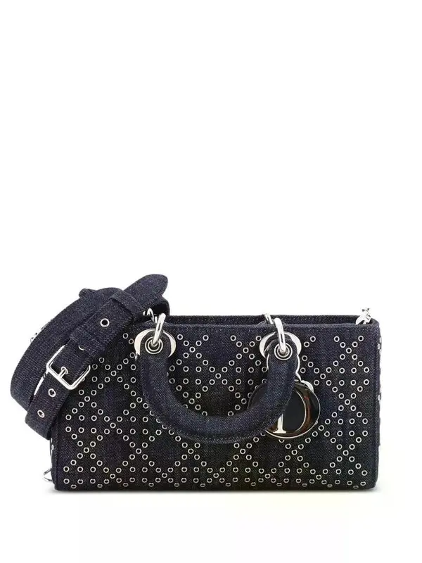 Dior Lady D-joy Bag Macrocannage Quilted Denim Satchel - Blue