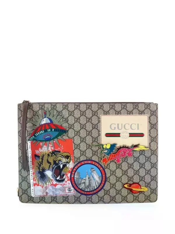 Gucci Gg Coated Canvas Applique Messenger Bag - Brown