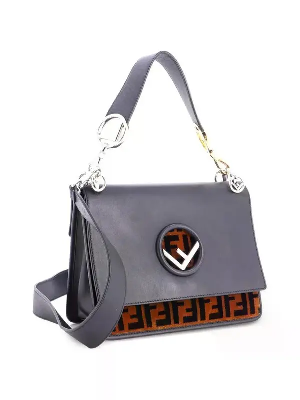 Fendi Kan I F Leather And Zucca Velvet Medium Shoulder Bag